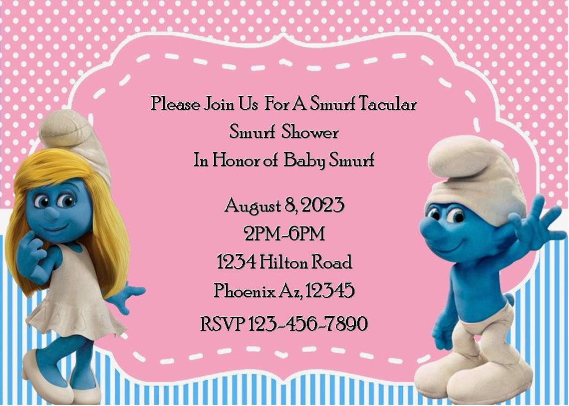 Smurfs Invite * Smurf Baby Shower * Smurf Birthday Party * Kids Smurf ...