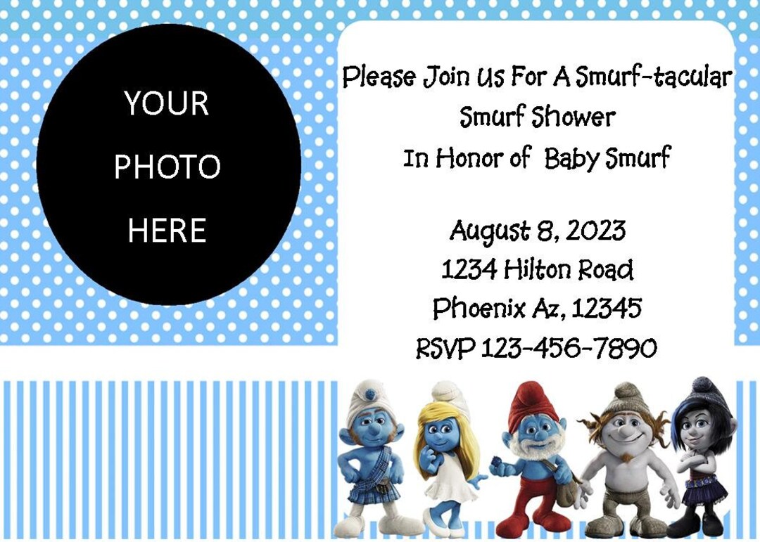 Smurfs Invite * Smurf Baby Shower * Smurf Birthday Party * Kids Smurf ...