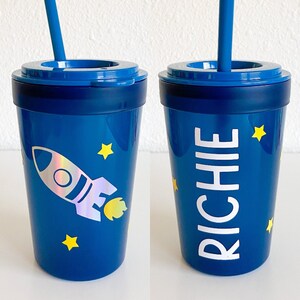 Kids Custom Straw Cup Personalized Name Space Rocket Ship and Stars ...