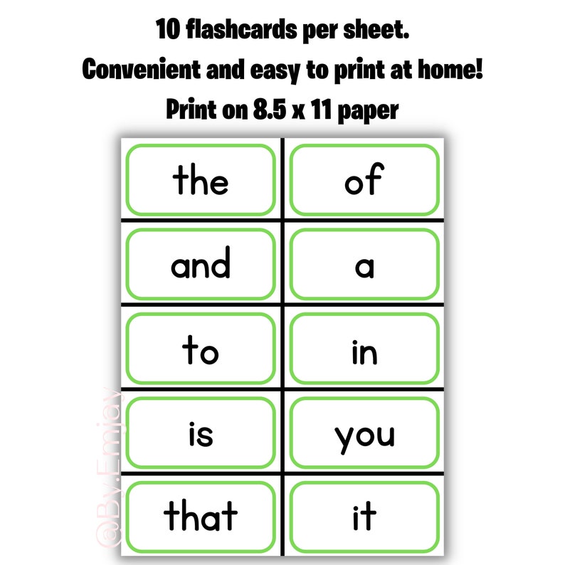 100 Printable Fry's First Hundred Sight Word Flashcards - Etsy