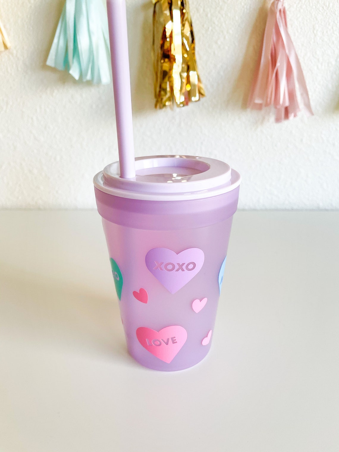 Kids Personalized Valentine's Day Cup with Straw / | Etsy