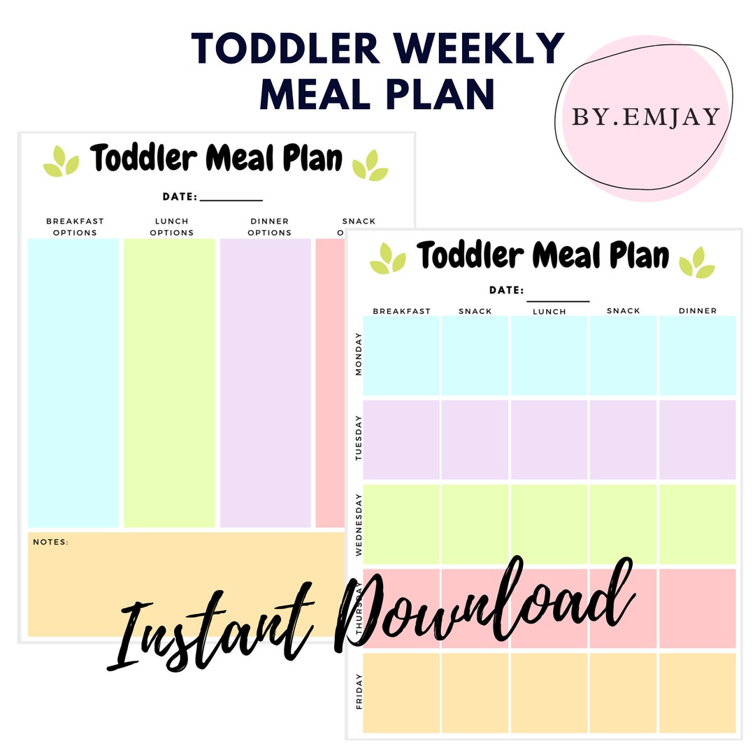 Toddler Daily Meal Plan Printable / Food Ideas Printable - Etsy