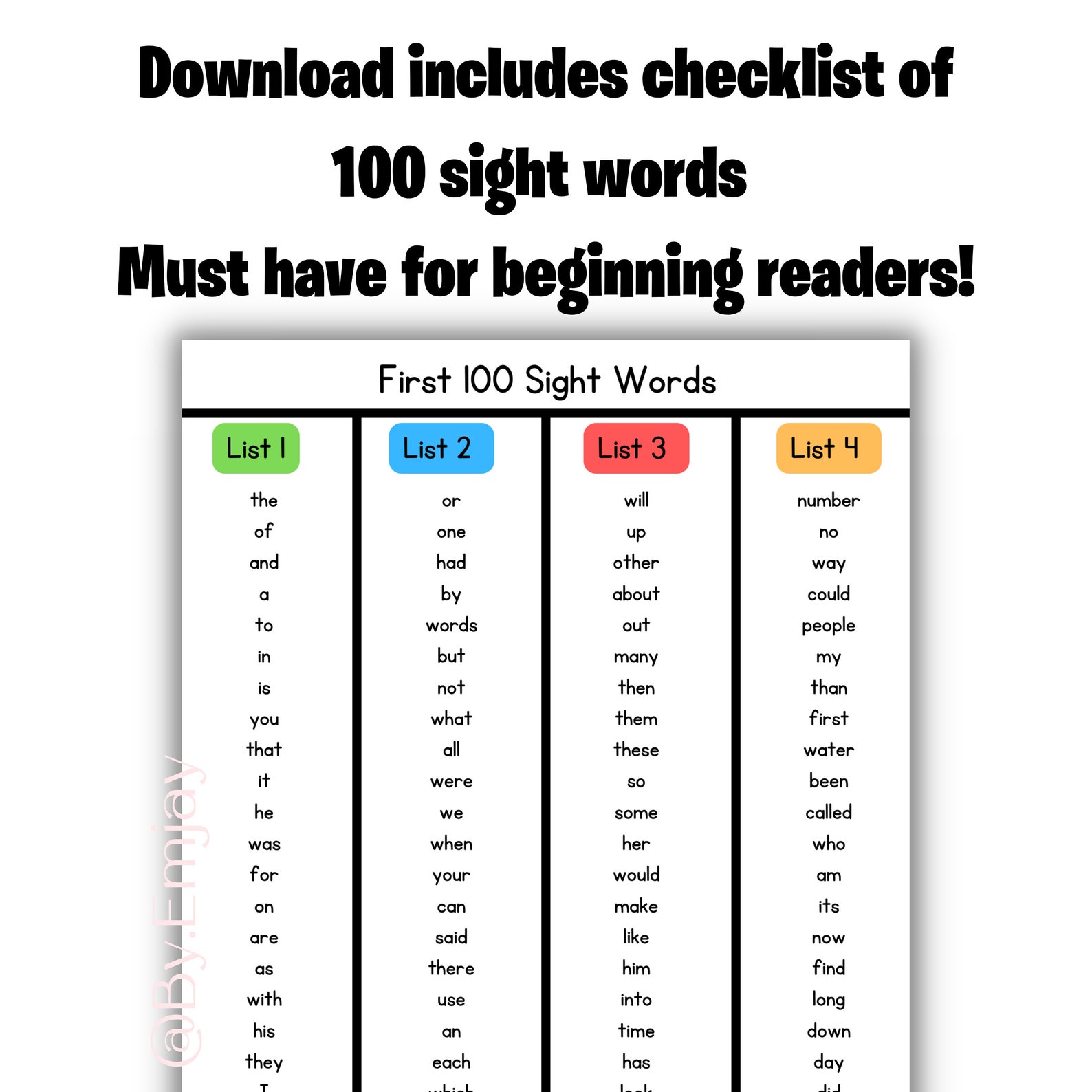 100 Printable Fry's First Hundred Sight Word Flashcards - Etsy