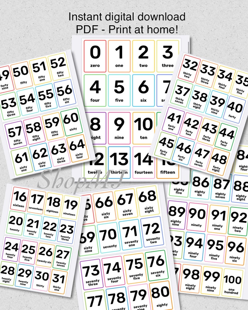 1-100 Flash Cards for Pre-school / Kindergarten - Etsy