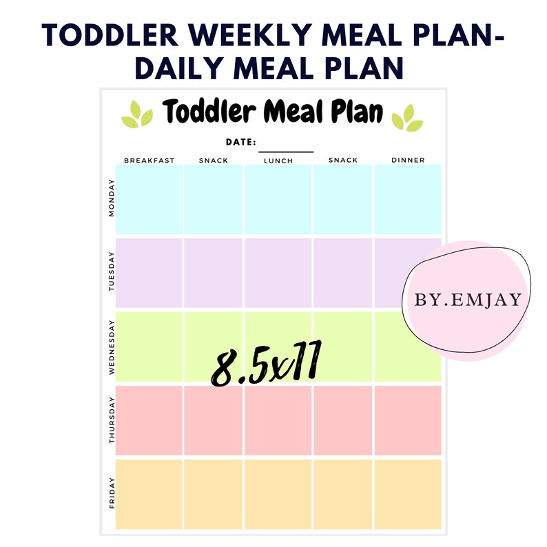 Toddler Daily Meal Plan Printable / Food Ideas Printable - Etsy