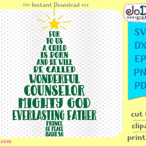 Isaiah 9:6 SVG, Christmas Tree Svg, Christmas Bible Verse Svg ...