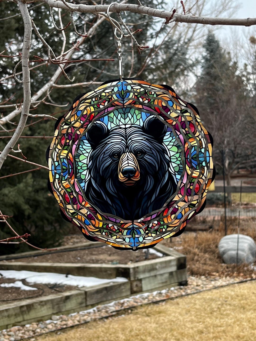 Black Bear Wind Spinner - Stained Glass Bear Hanging Wind Spinner ...
