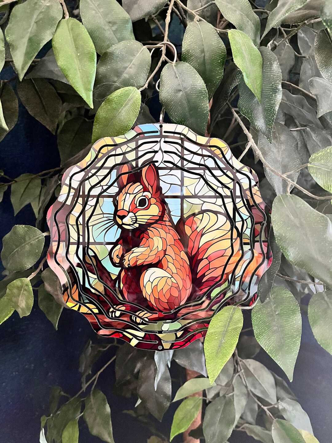 Squirrel Wind Spinner Squirrel Stained Glass Look Wind Spinner Metal ...