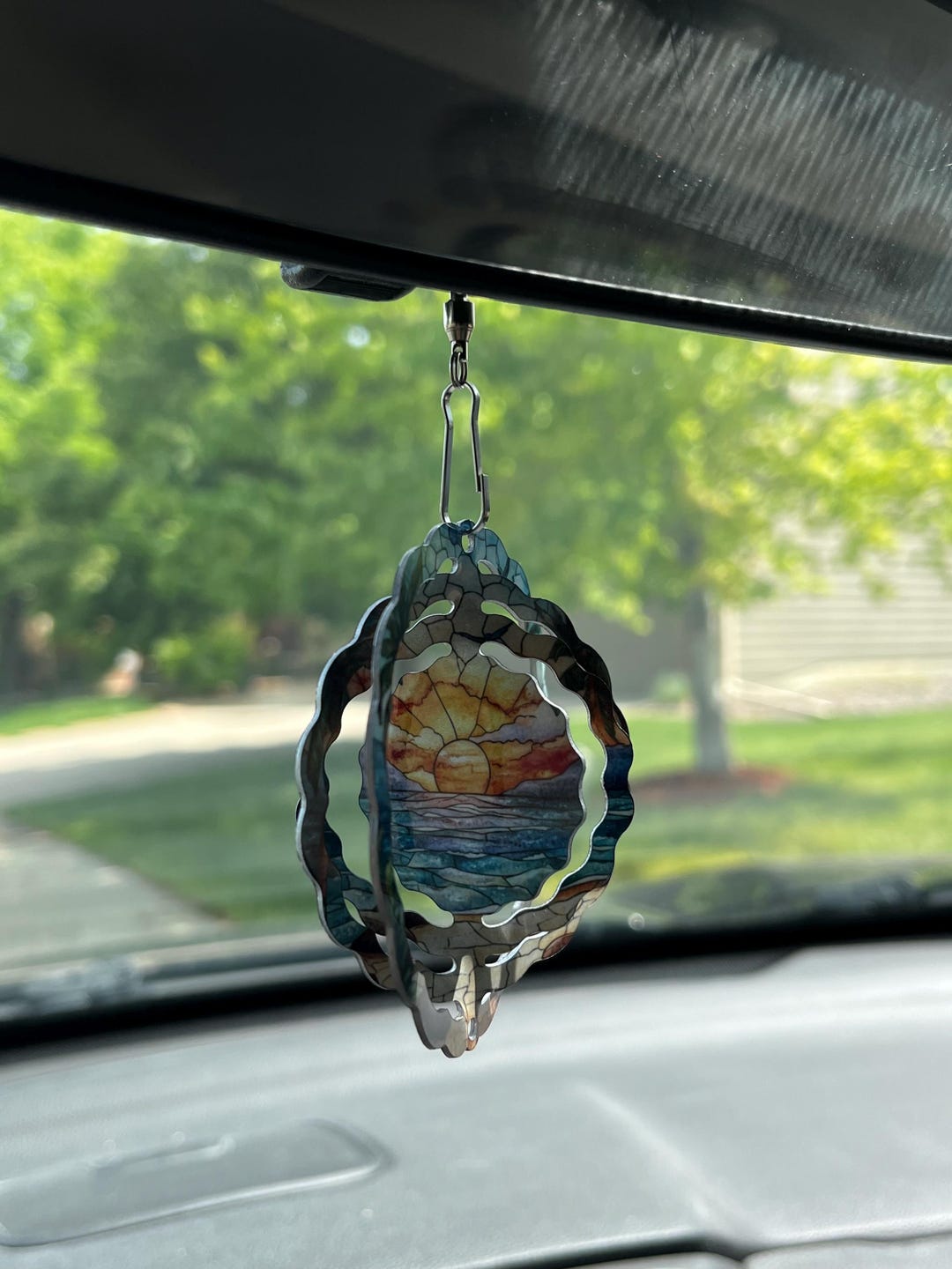 3" Wide Mini Beach Scene Wind Spinner - Fan Pull Charm - Rearview ...