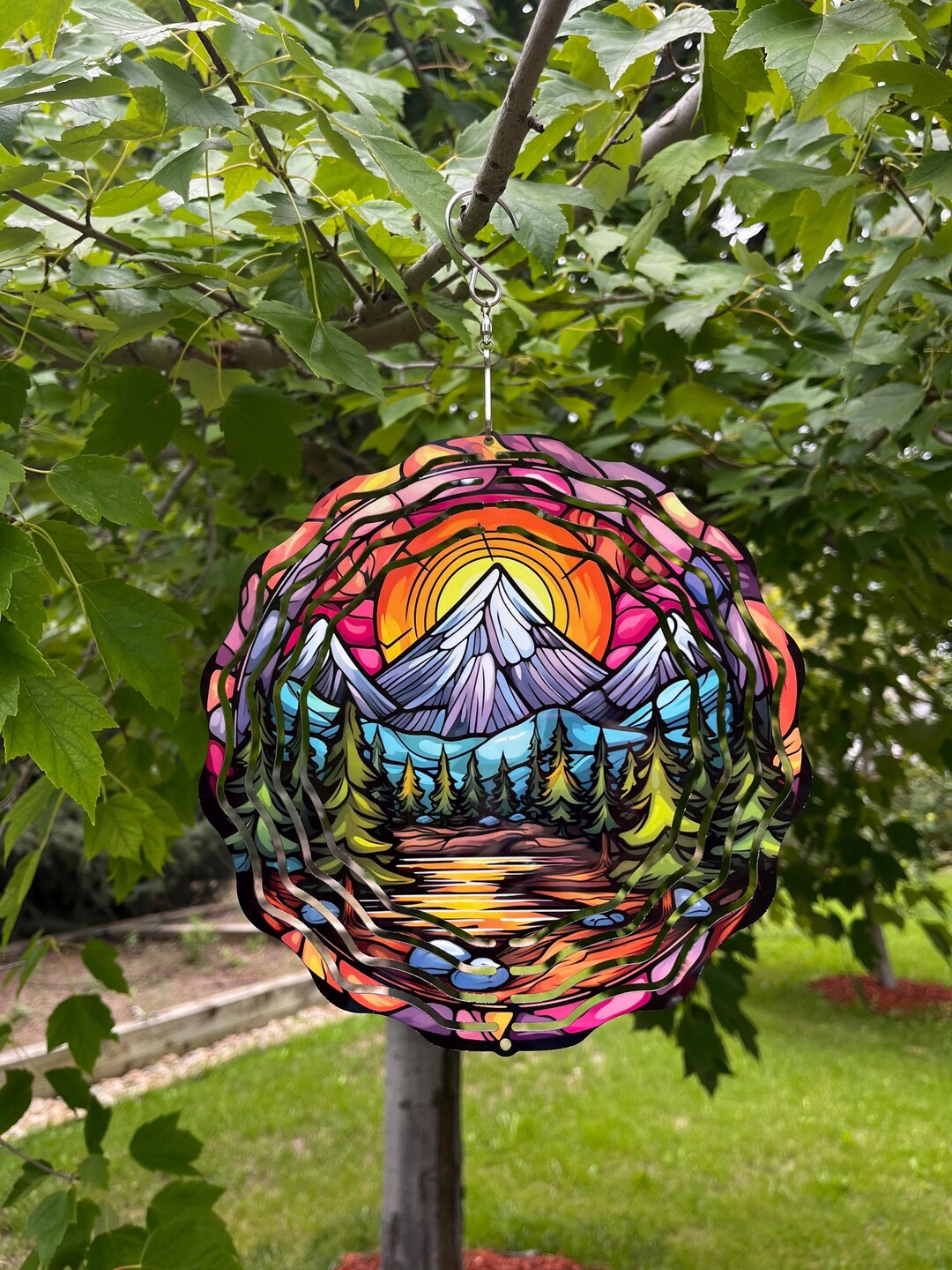 Mountain Scene Wind Spinner - Trees and Mountains Metal Spinner ...