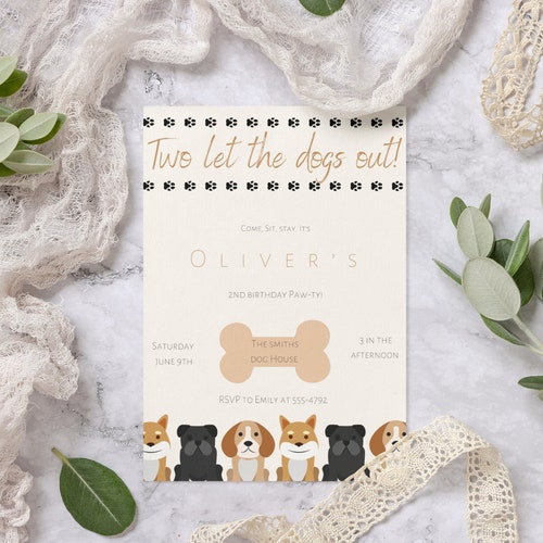 Two Let the Dogs Out Birthday Invitation Kids Birthday - Etsy