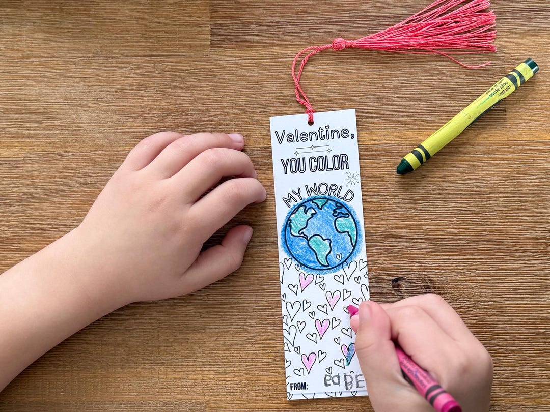 Personalized Coloring Bookmark Valentine Favor for School, Non-sugar ...