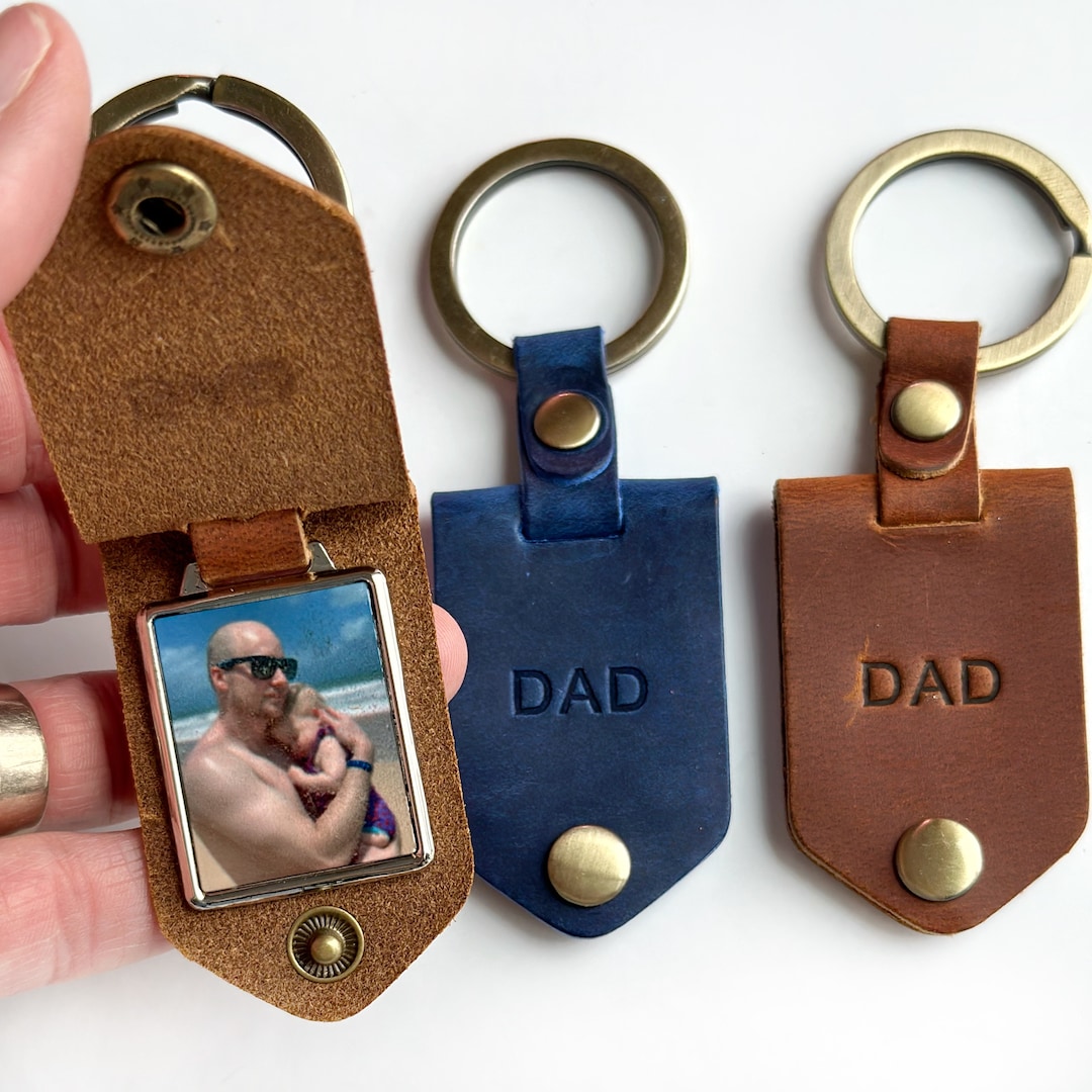 Personalized Father's Day Leather Keychain With Photo, Engraved ...