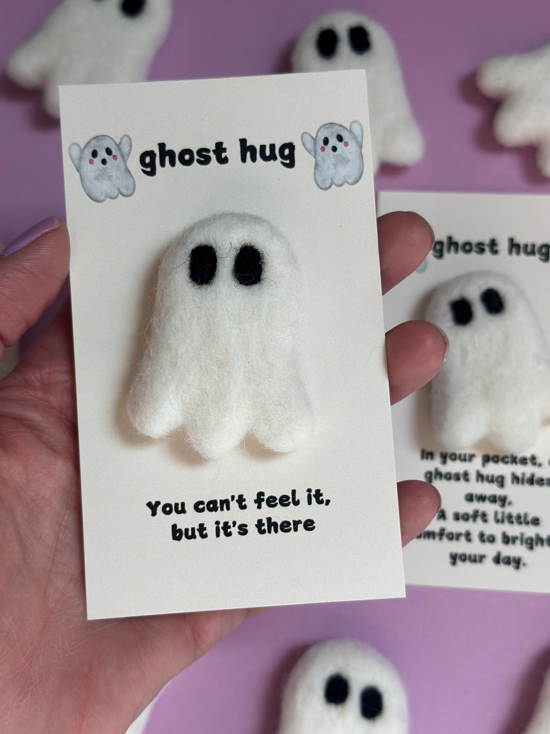Ghost Pocket Hug for Halloween Gift With Card and Wool Felt Ghost Cute ...