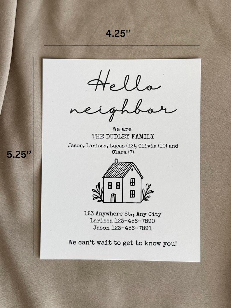 New Neighborhood Move Announcement |neighbor Introduction Cards New ...