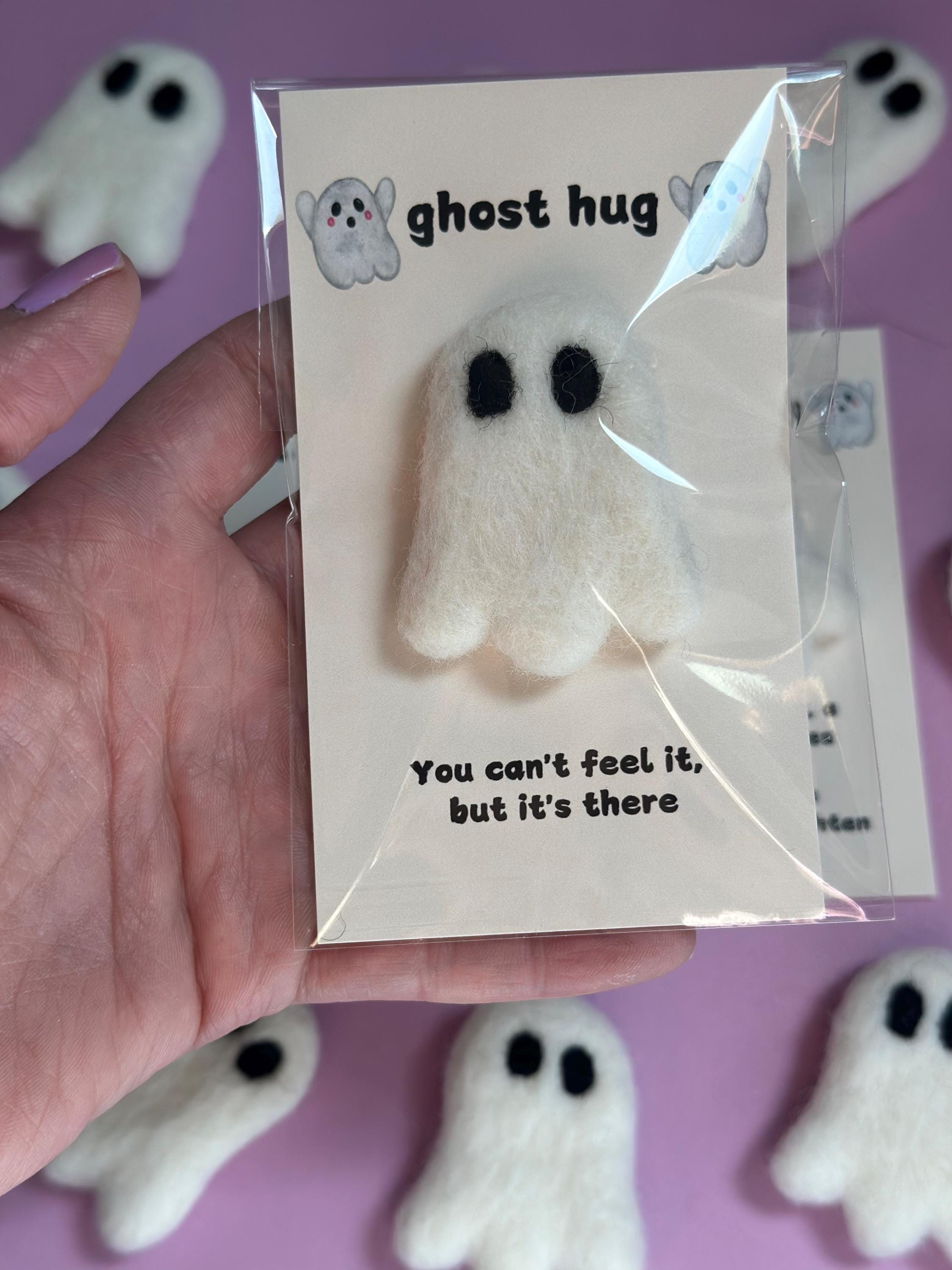 Ghost Pocket Hug for Halloween Gift With Card and Wool Felt Ghost Cute ...
