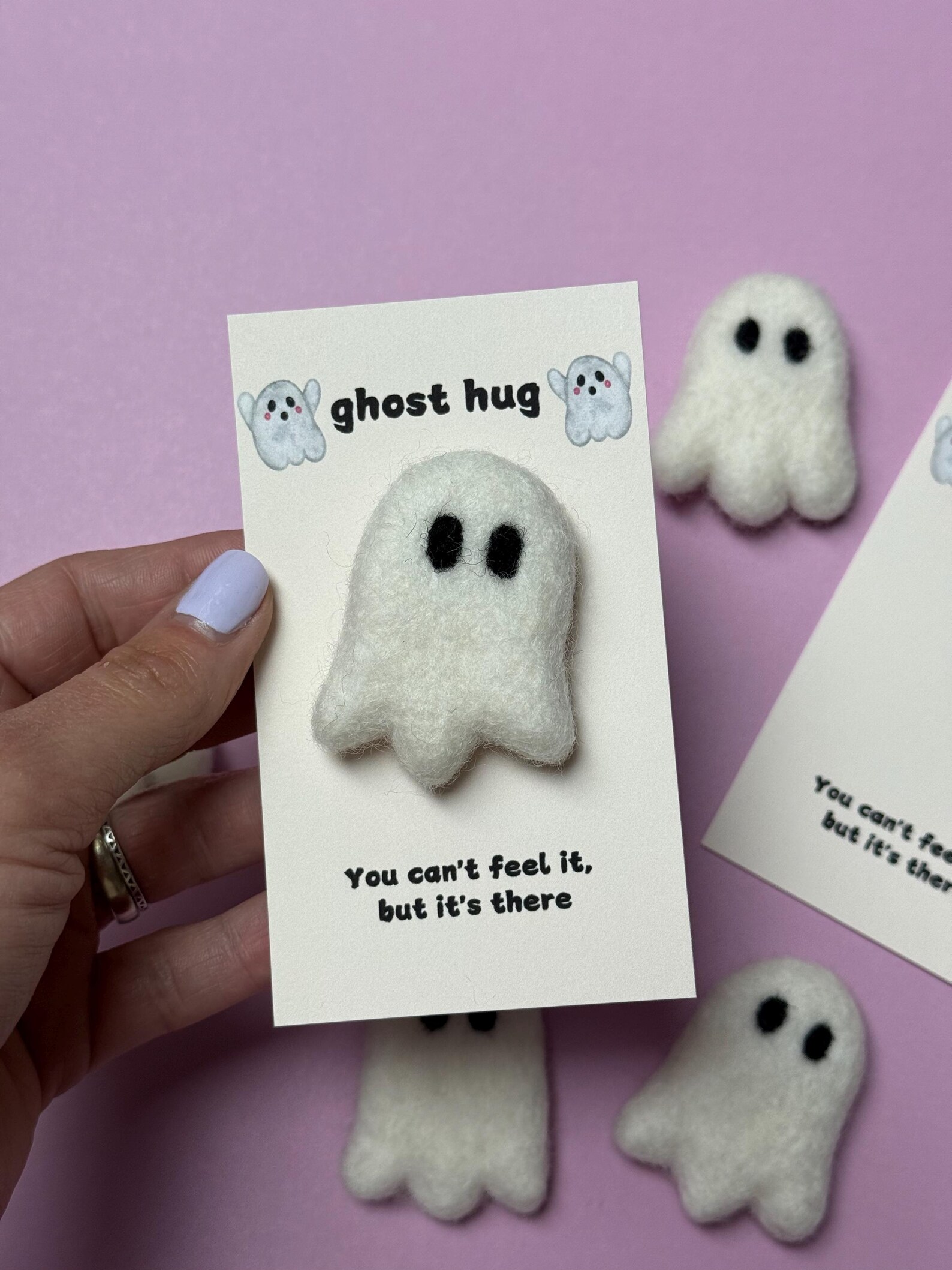 Ghost Pocket Hug for Halloween Gift With Card and Wool Felt Ghost Cute ...