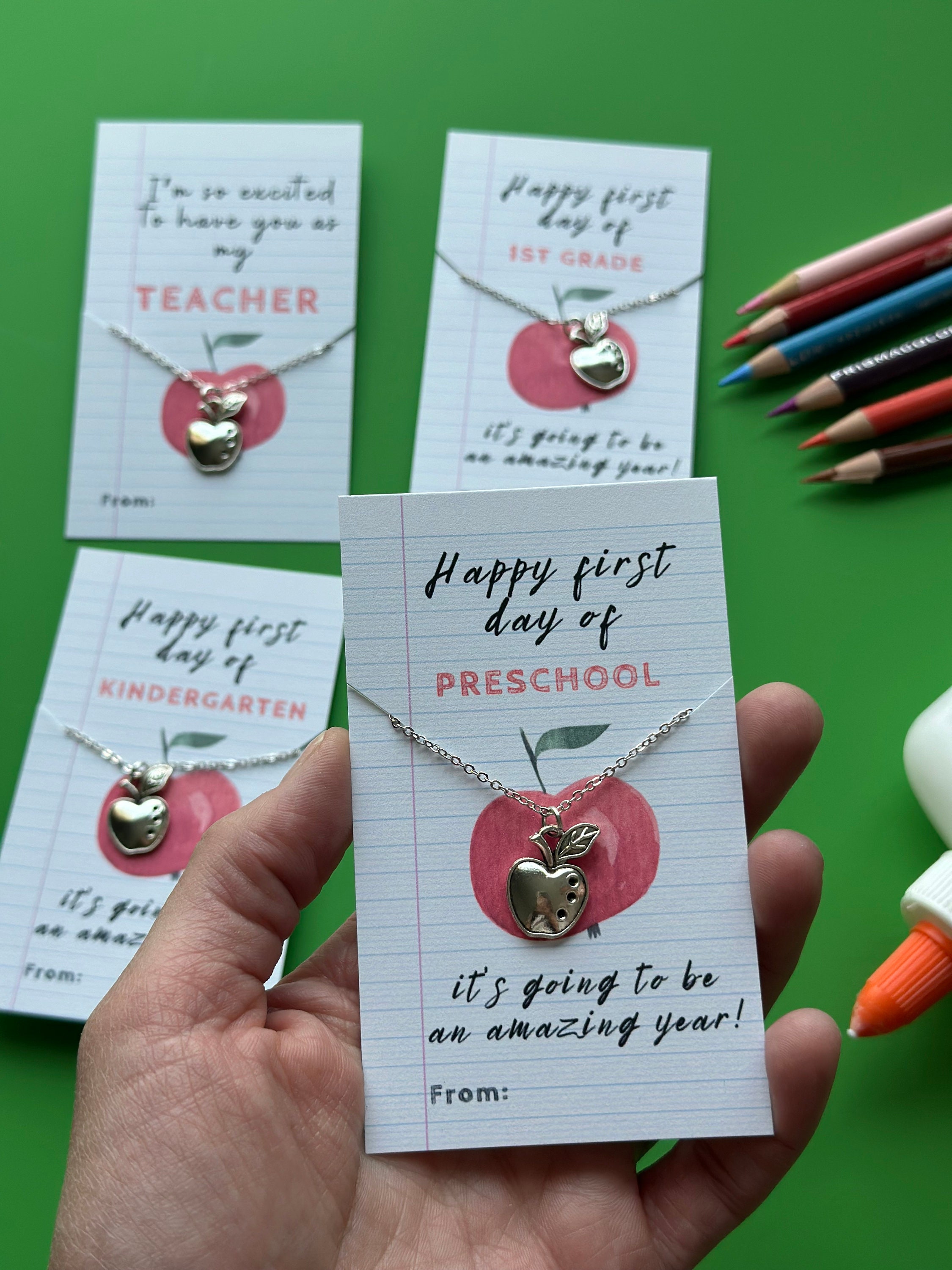 Back to School Gift First Day of Kindergarten 1st Grade Apple Necklace ...