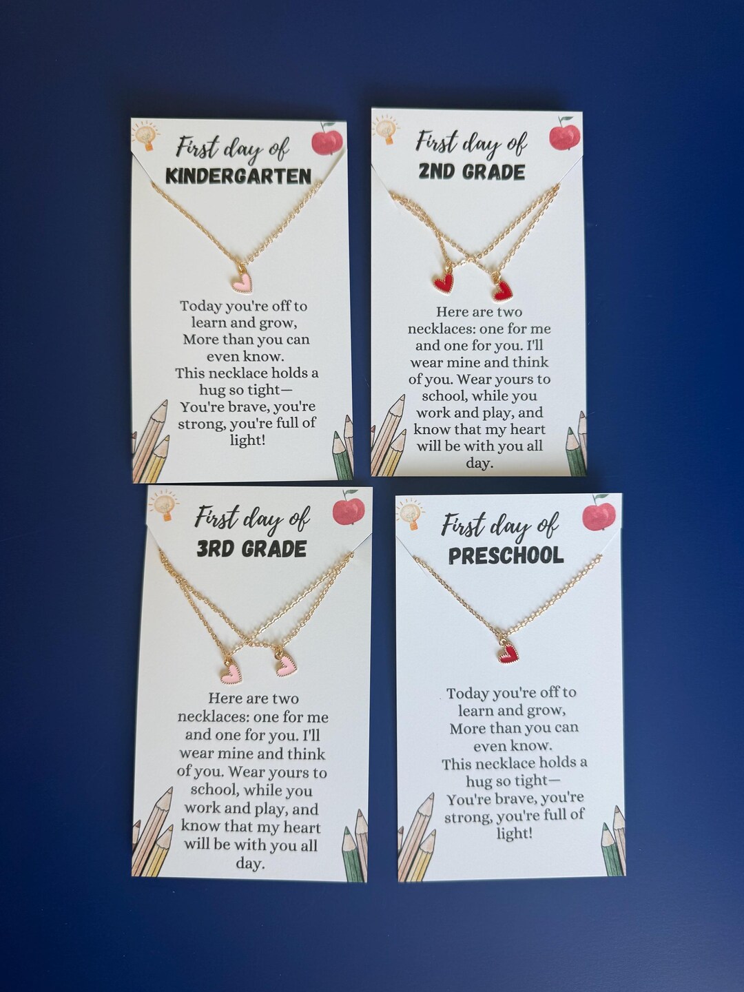 Back to School Gift First Day of Kindergarten 1st Grade Necklace Set ...