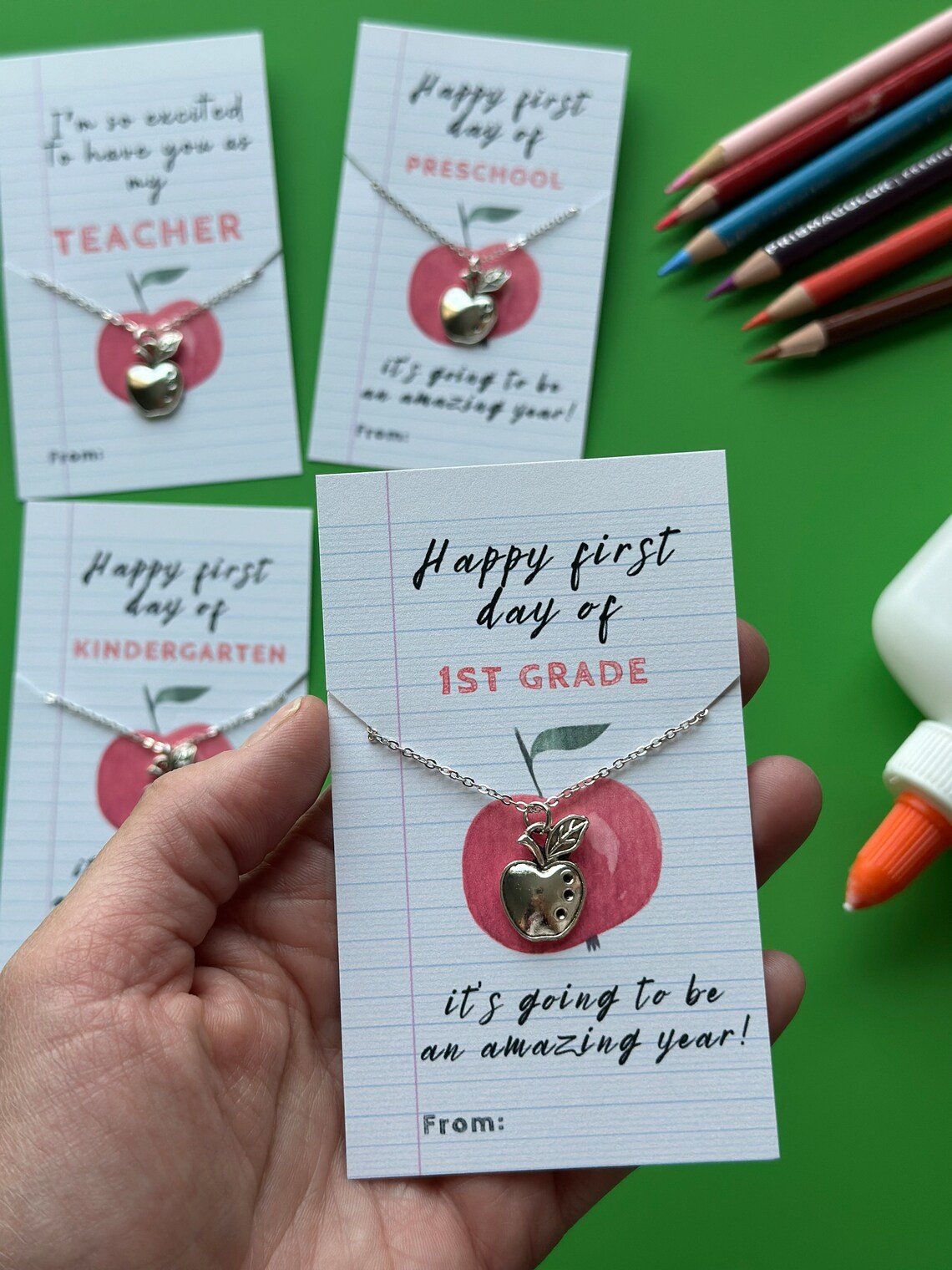 Back to School Gift First Day of Kindergarten 1st Grade Apple Necklace ...