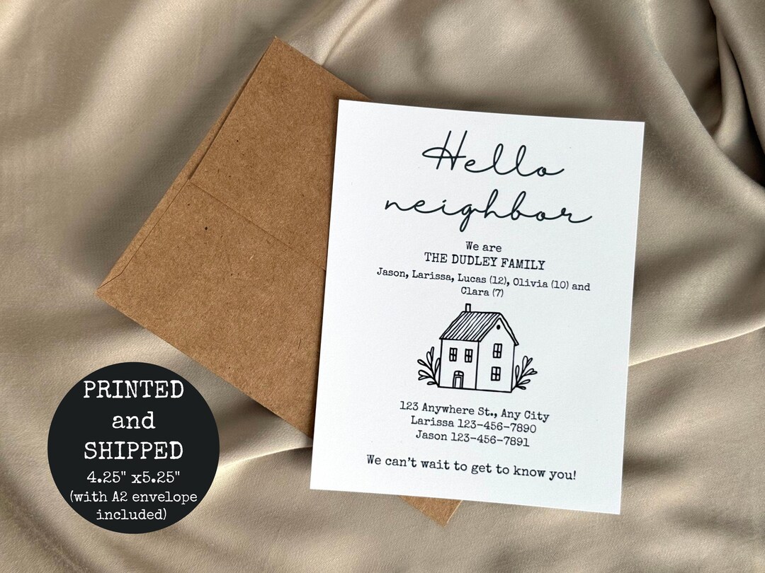 New Neighborhood Move Announcement |neighbor Introduction Cards New ...
