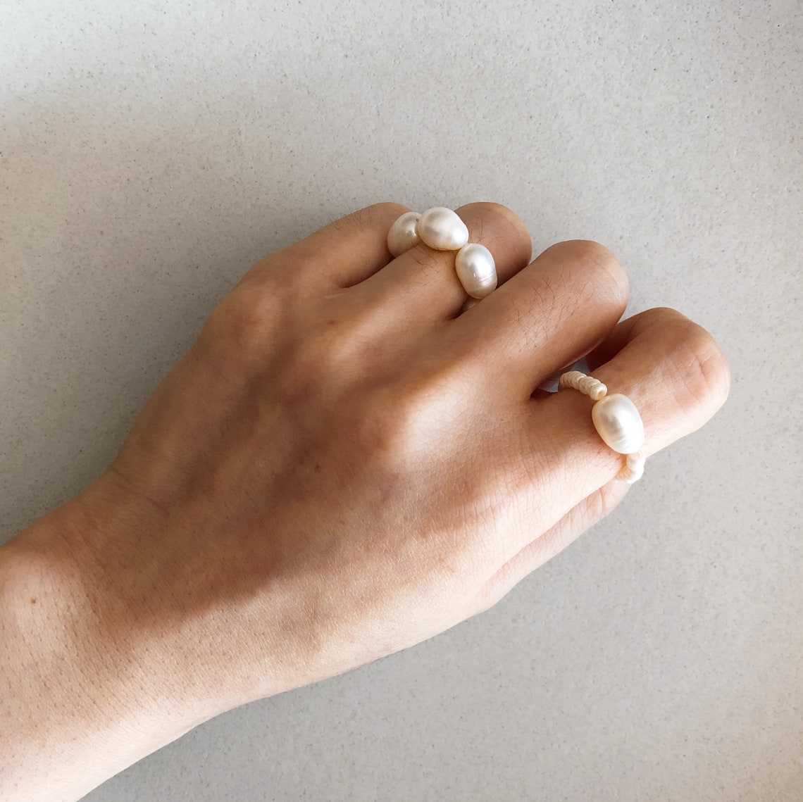 Freshwater Pearl Ring Beaded Pearl Ring Elastic Pearl - Etsy