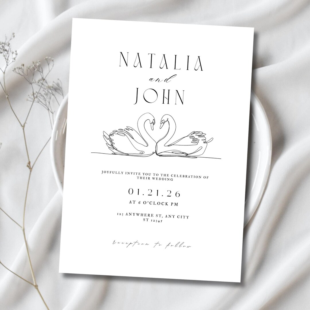 Swan Wedding Ceremony Invitation, Modern Minimalist Wedding Invite ...