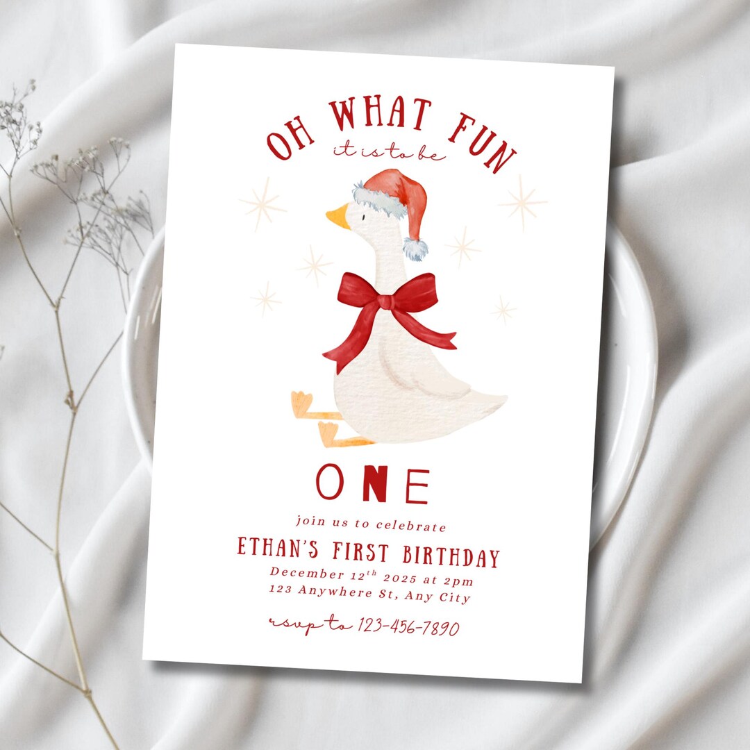 Christmas First Birthday Invitation Template, First Birthday Invite ...