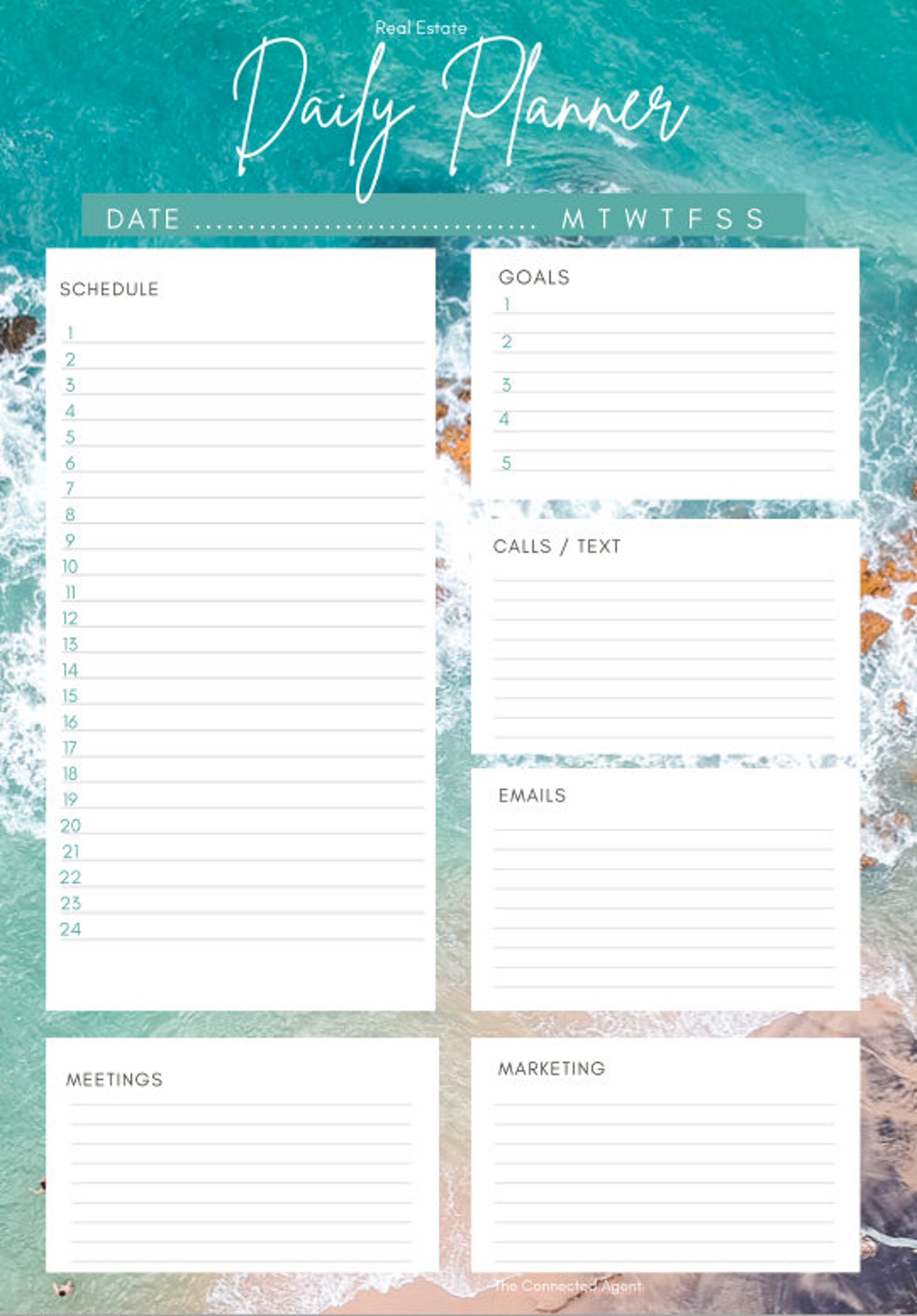 Real Estate Daily Planner Ocean Design Printable PDF 2 Pages - Etsy