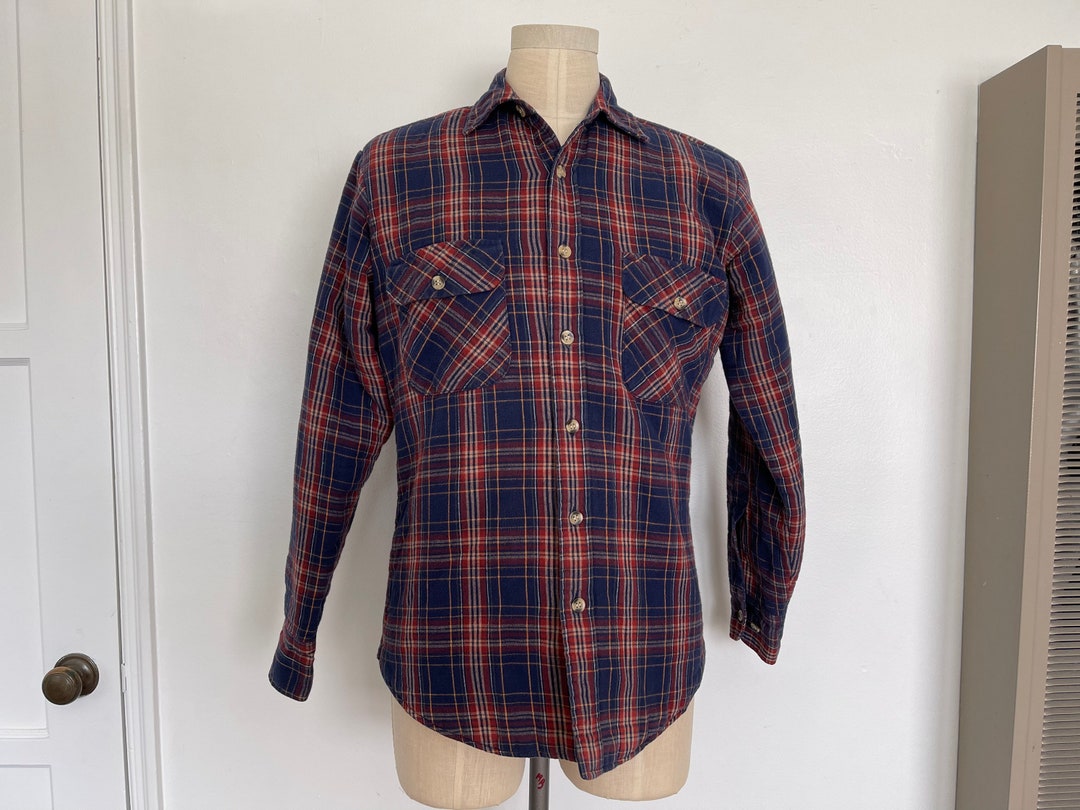 Vintage Flannel Shirt With Blue Plaid Fabric Pattern With Polyester ...