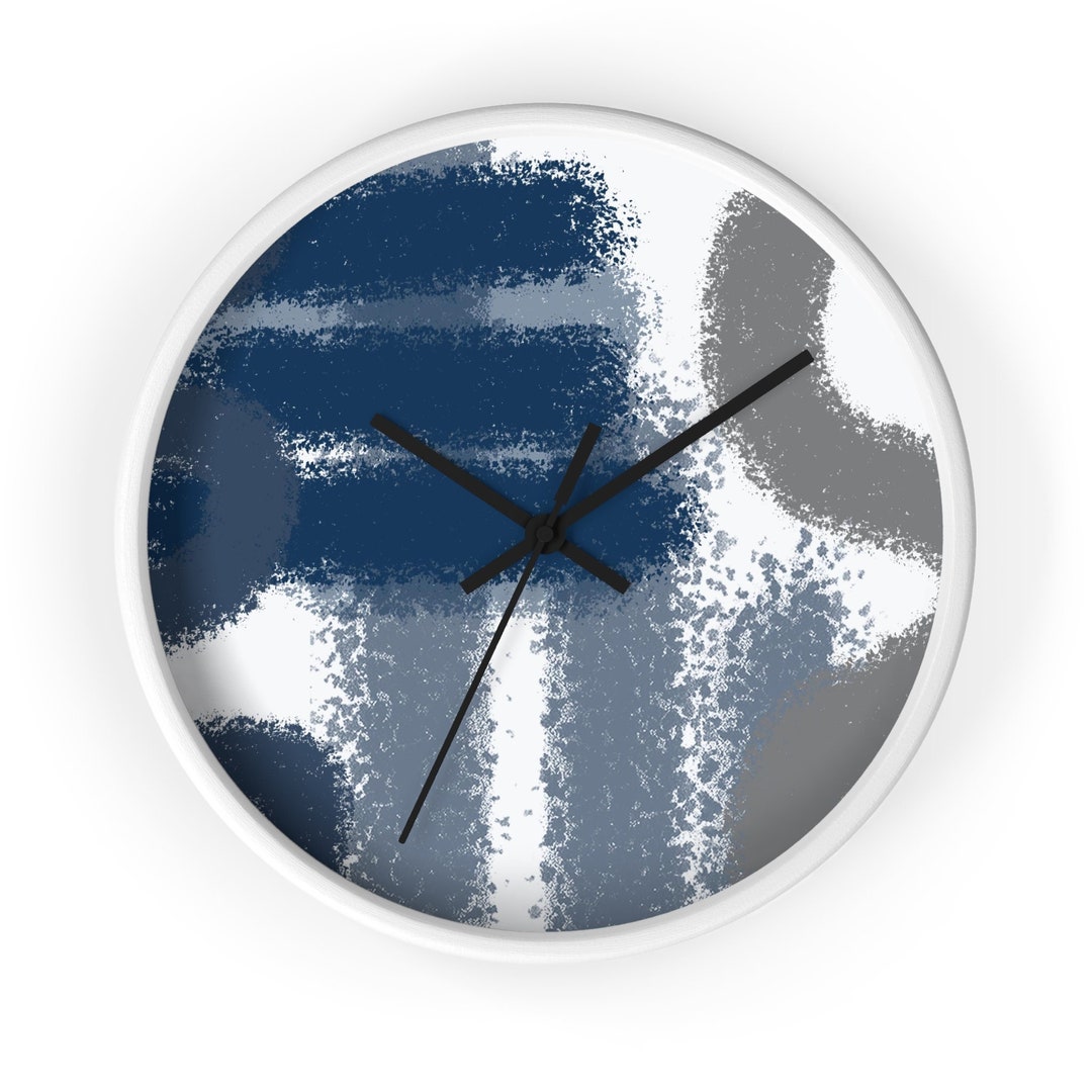 Navy Blue & Gray Clock 10 Wooden Frame Wall Clock Small Space Clock ...