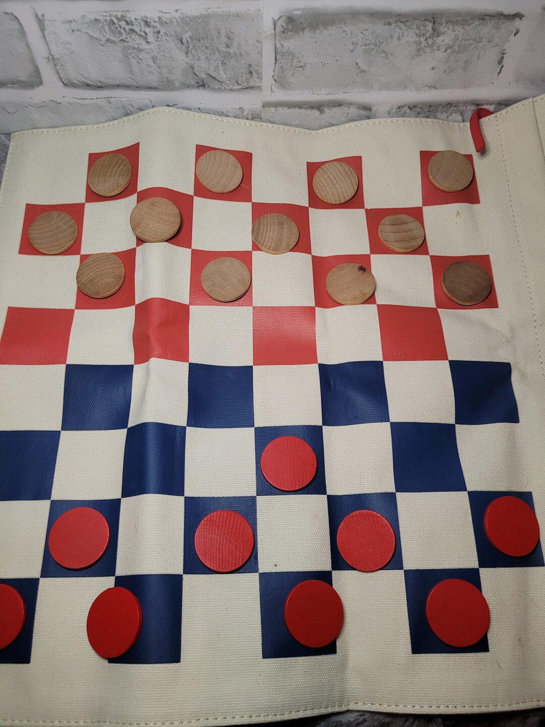 West Elm Travel Checkers Game Red Blue Coated Canvas Board 14" X 17" - Etsy
