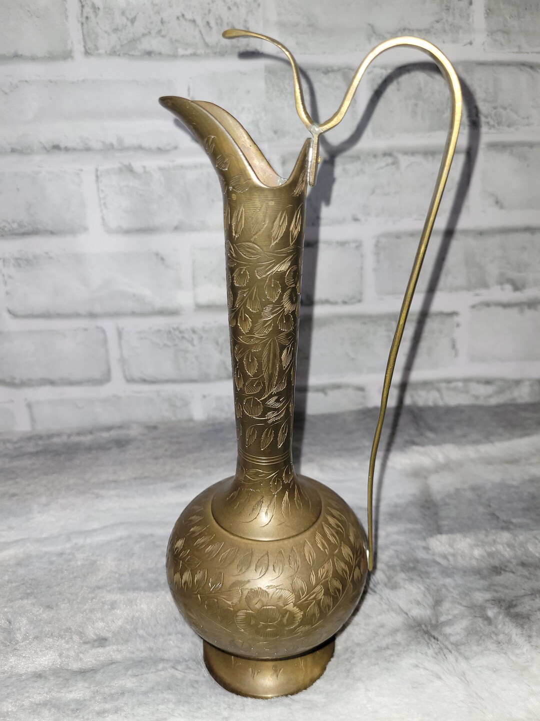 Vintage 1950's World Gift ZY India 10" Tall Brass Pitcher With Serpent ...
