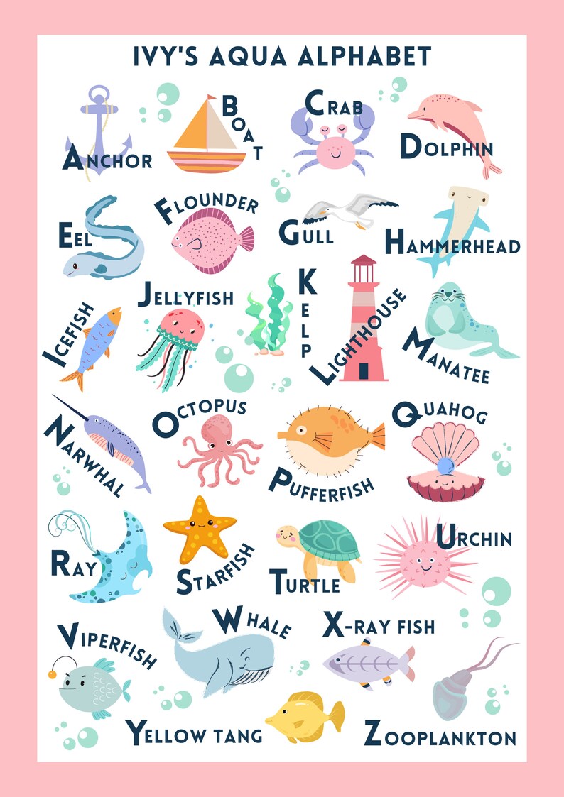 PERSONALISED DIGITAL PRINT Sea Alphabet Print, Ocean Nursery Print ...