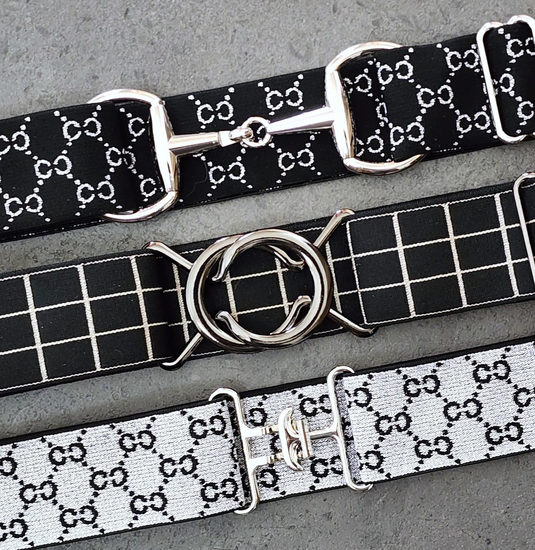 1.5 Inch Black, Silver, and Cream Print Elastic Adjustable Belts - Etsy