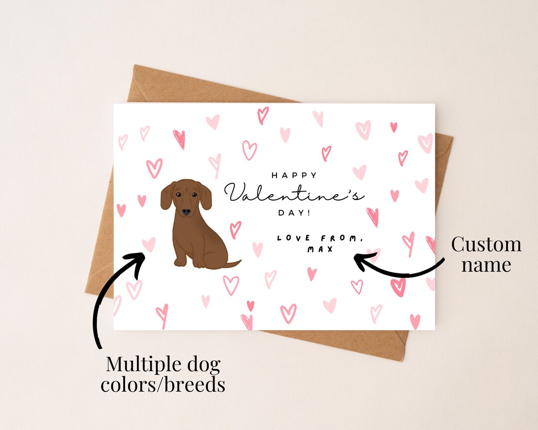 Custom Dachshund Valentine's Day Card - Etsy