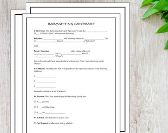 Babysitter Contract | Etsy