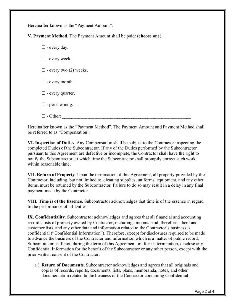 Easy To Edit Cleaning Subcontractor Agreement Editable Etsy