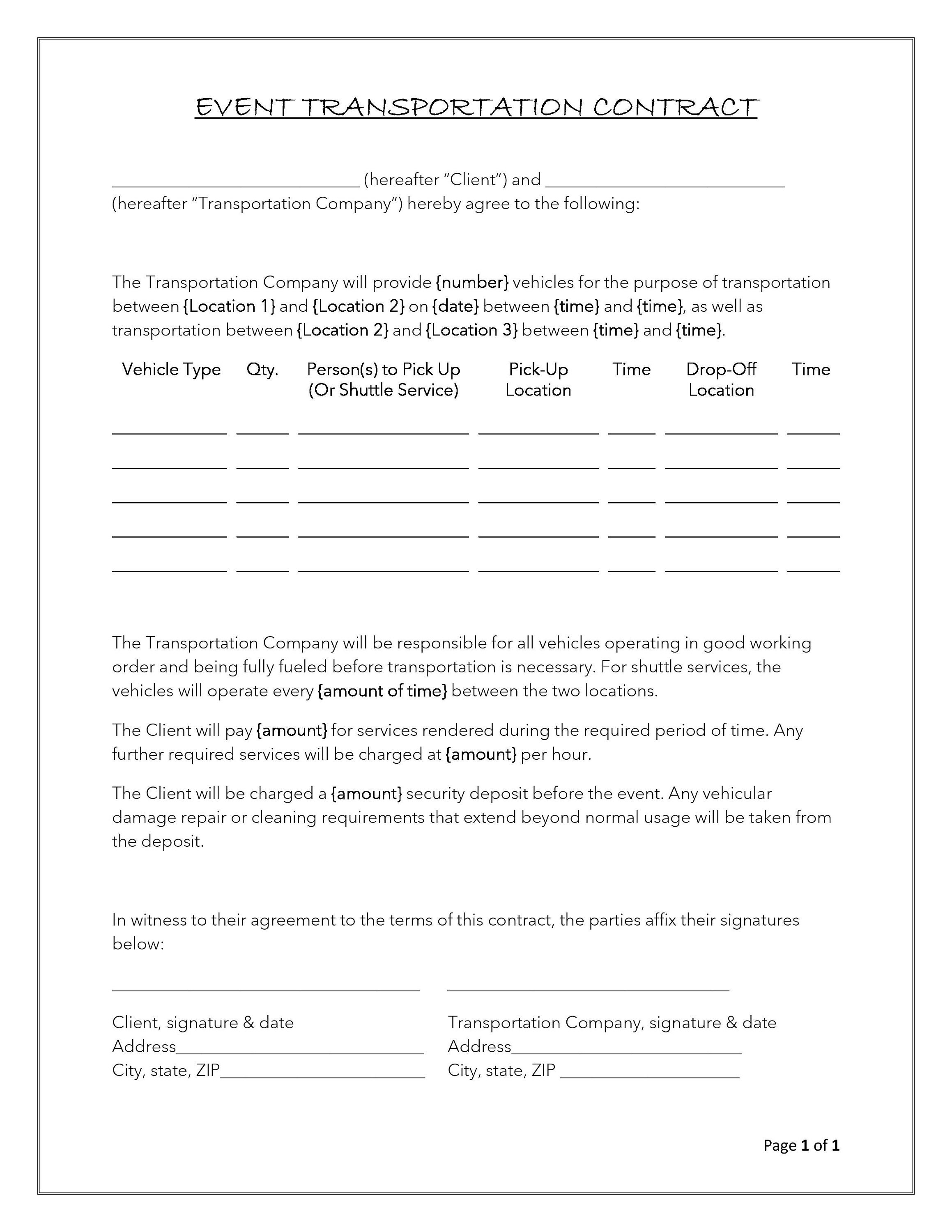 Easy to Edit Event Transportation Contract / Microsoft Word / - Etsy
