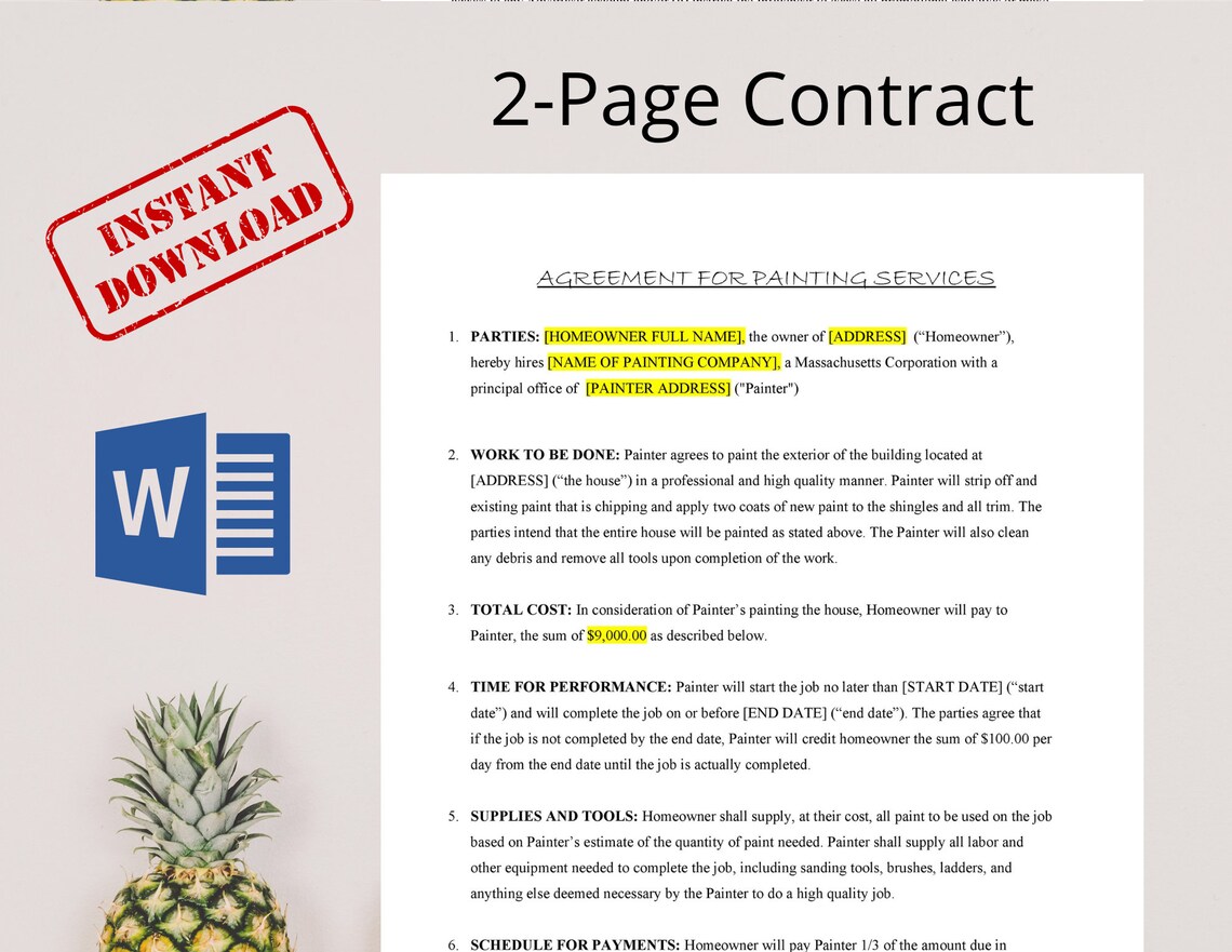 Easy To Edit Painting Contract Painting Agreement Painter Etsy