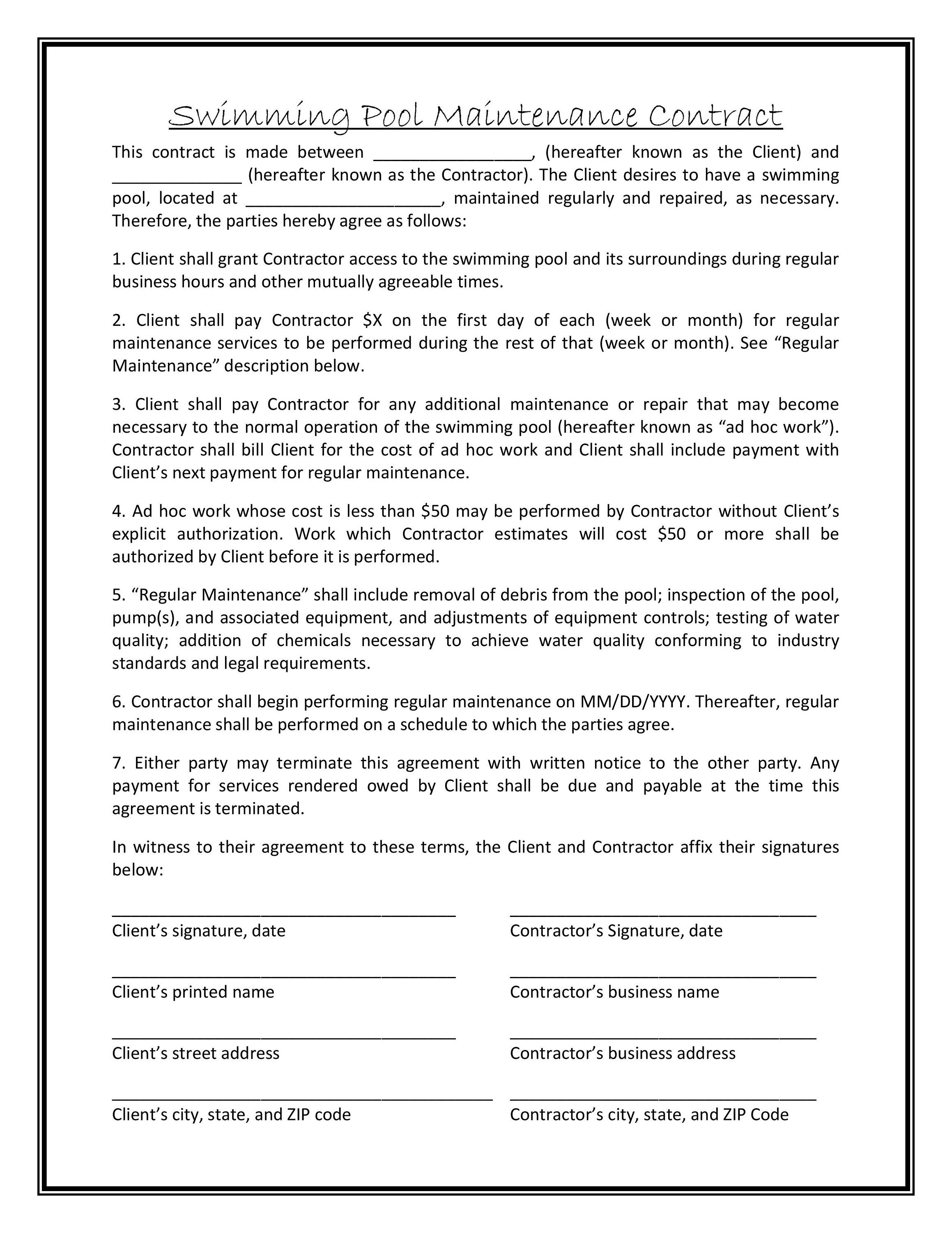 Swimming Pool Maintenance Contract Template Swimming Pool Maintenance Contract Template