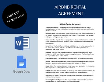 Airbnb Rental Agreement Word - Etsy