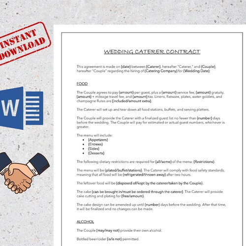 Catering Contract Template food Service Provider Agreement - Etsy