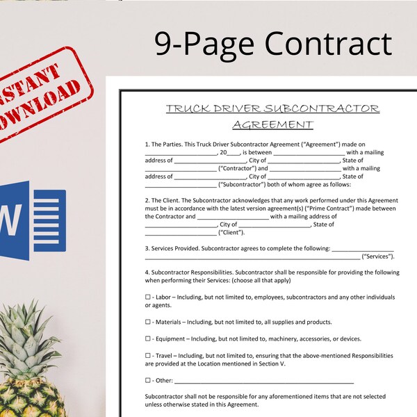 Truck Driver Contract - Etsy