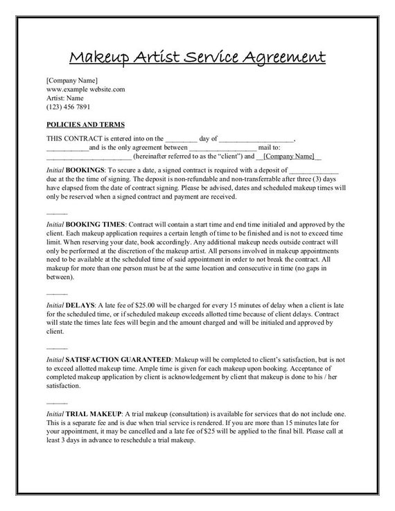 Makeup Artist Subcontractor Agreement | Makeupview.co