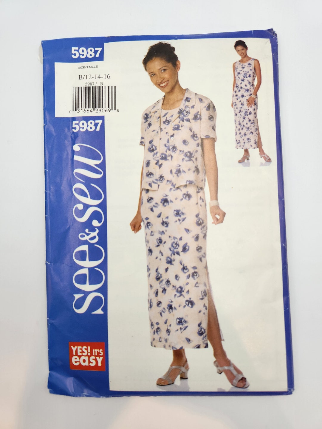 Vintage 90s Dress and Top Sewing Pattern - Butterick 5987 - Size 12-14 ...