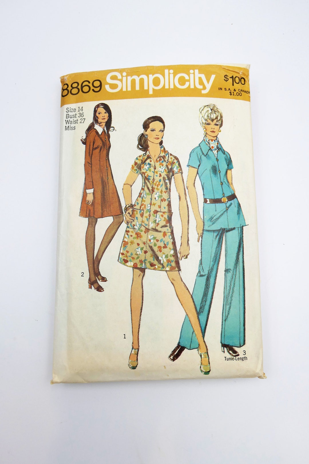 Vintage Simplicity Sewing Pattern 8869 | 1970's Dress, Shirt, and Pants ...