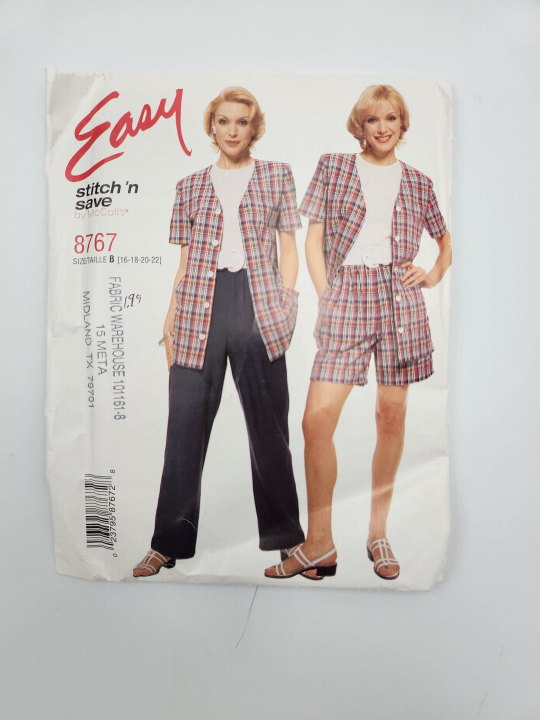 Mccall's 8767 Sewing Pattern: Misses' Top, Pants & Shorts (sizes 16-18 ...