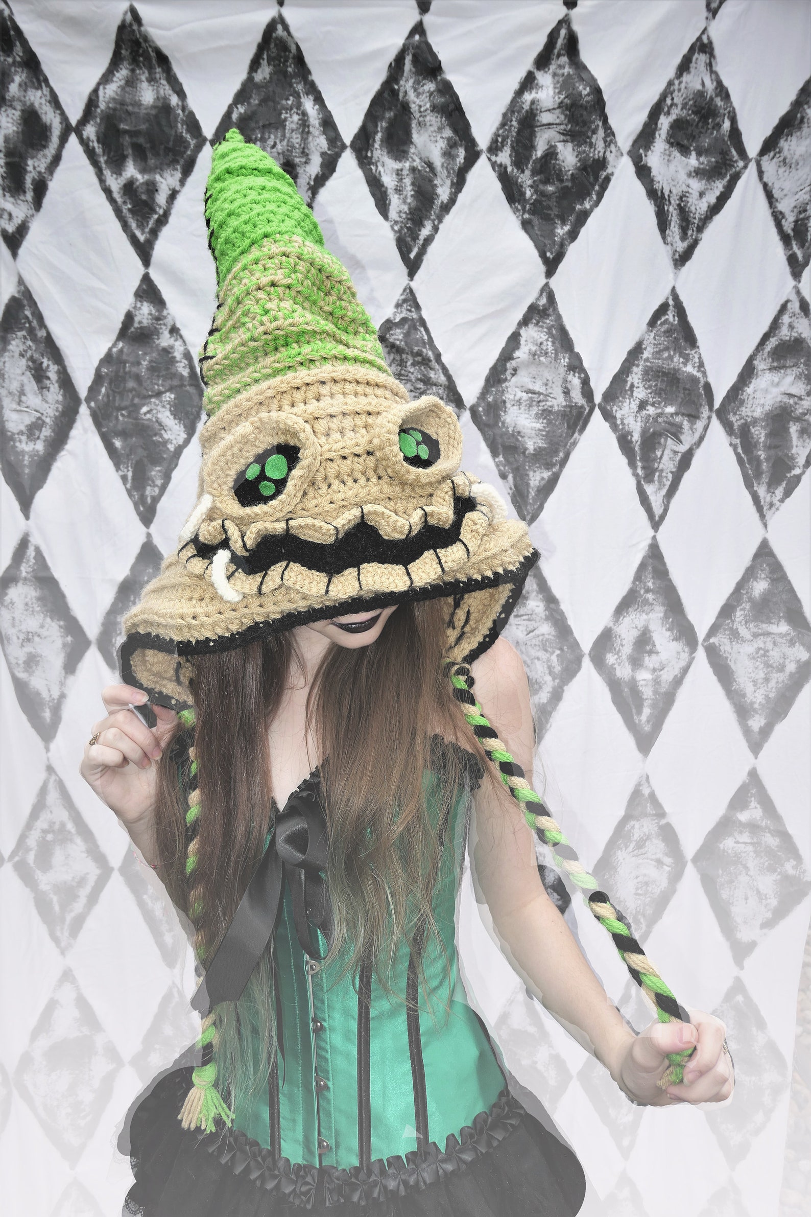 Burlap and Green Chapped Crochet Hood/ Warm Hat / Cosplay/ | Etsy