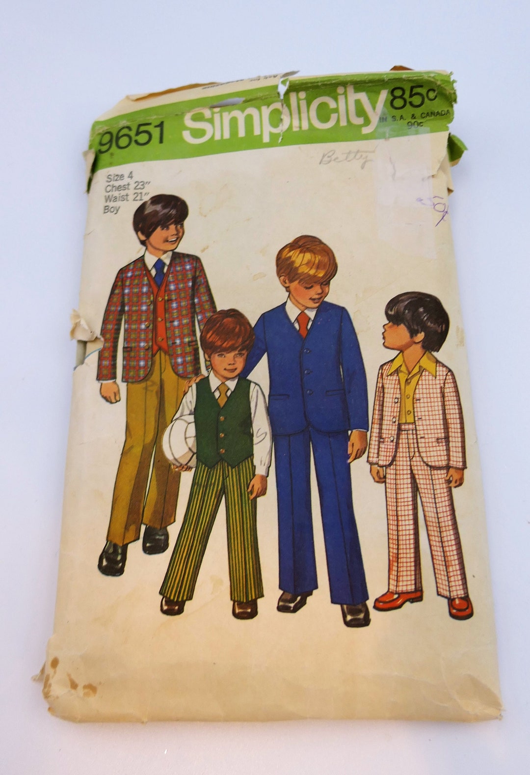 Simplicity 9651 1970s Boys Jacket Suspenders Pants Reversible Vest ...